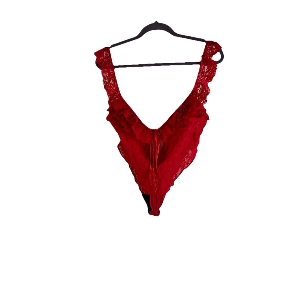 Vintage 80s Red Frilly Lace Lingerie Teddy Body Suit … - Gem